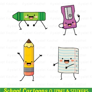 Cute School Clipart Set and Printable Stickers. Cute Digital Clipart ...