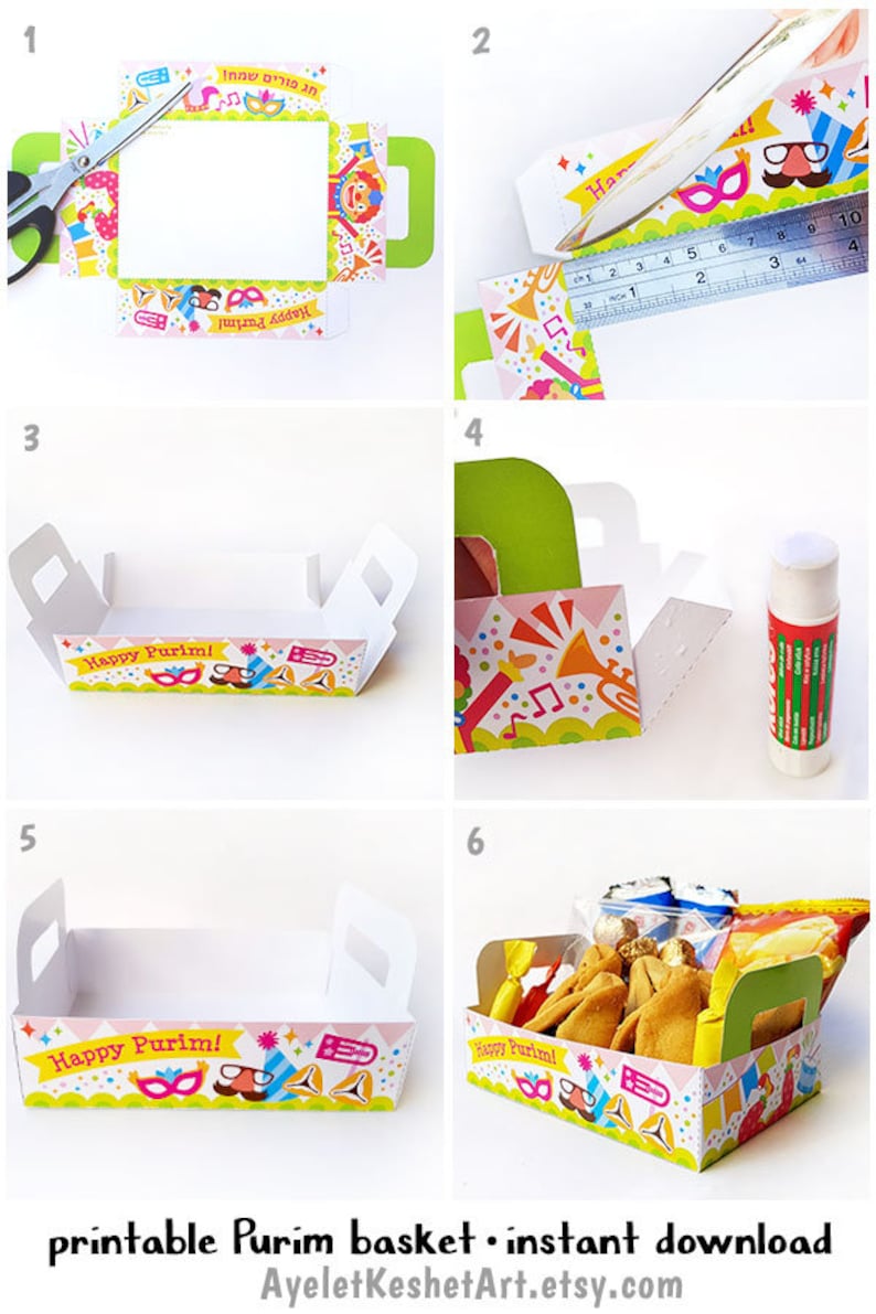 Printable Happy Purim Basket for a Purim Gift or Mishloach Manot ...