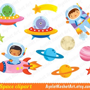 Outer Space Clipart Set. Cute Space Elements - Spaceships, Aliens ...