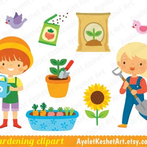 Gardening Clipart Set – Vegetable Garden, Tools & Kids Gardening (PNG ...