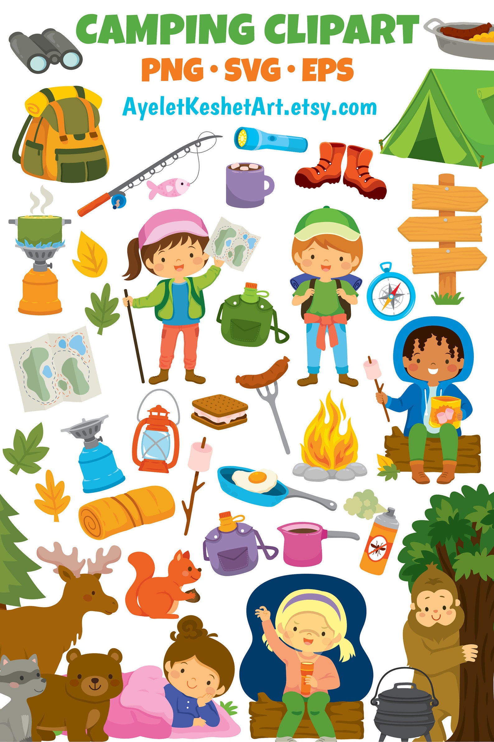 Camping Clipart Set. Travel and Outdoors Activities Camping - Etsy
