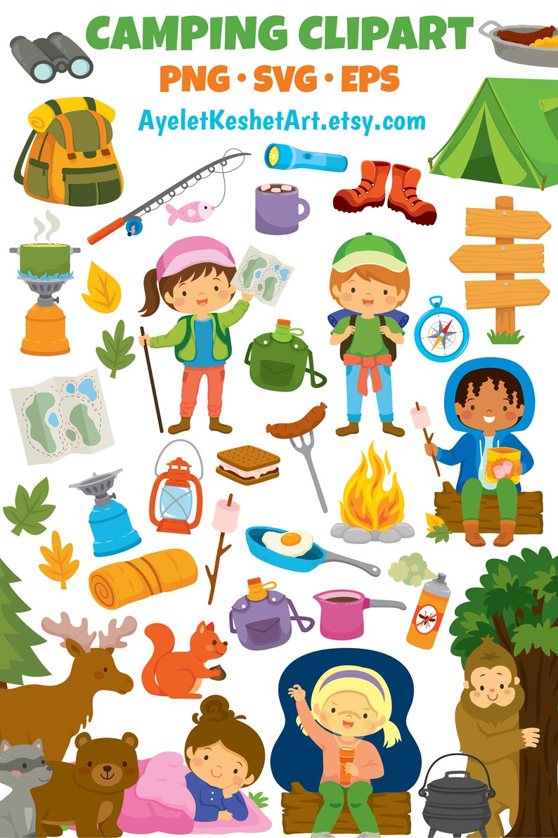 Camping Clipart Set. Travel and Outdoors Activities Camping - Etsy