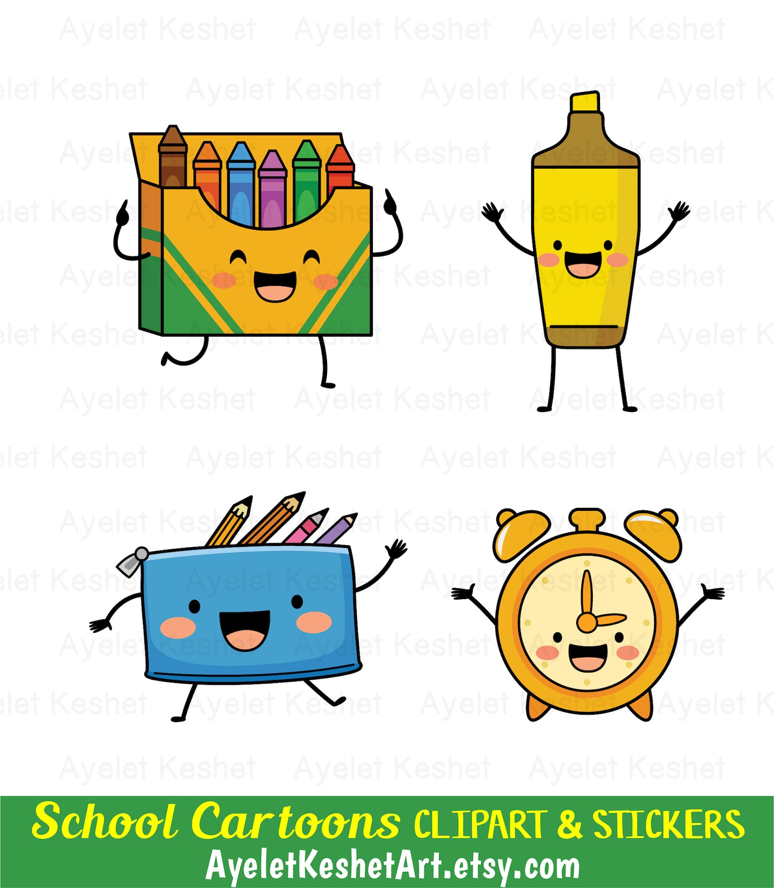 Cute School Clipart Set and Printable Stickers. Cute Digital - Etsy Israel