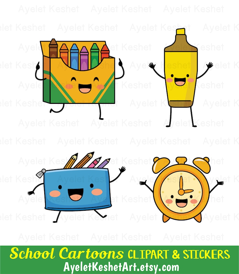 Cute School Clipart Set and Printable Stickers. Cute Digital - Etsy