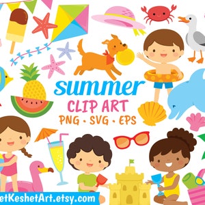 Summer Clipart Set. Cute Beach Clipart Bundle for Personal & Commercial ...