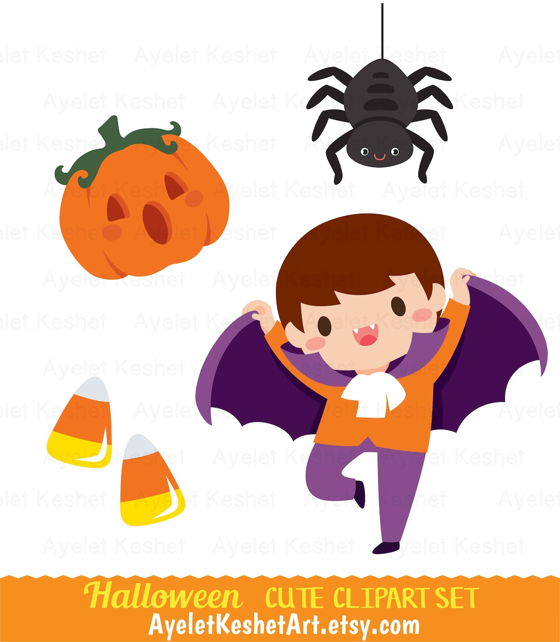 Kawaii Halloween Clipart Set. Cute Digital Clipart Bundle for - Etsy