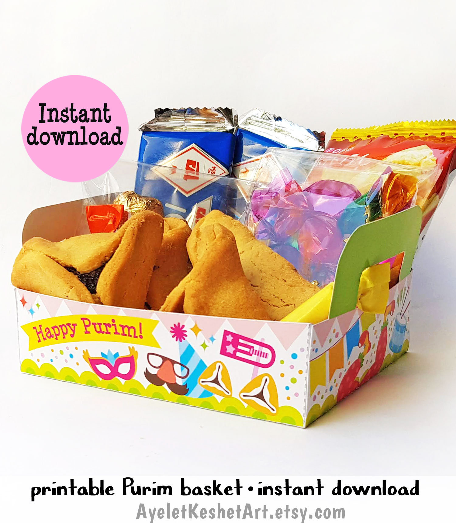 Printable Happy Purim Basket for a Purim Gift or Mishloach Manot ...