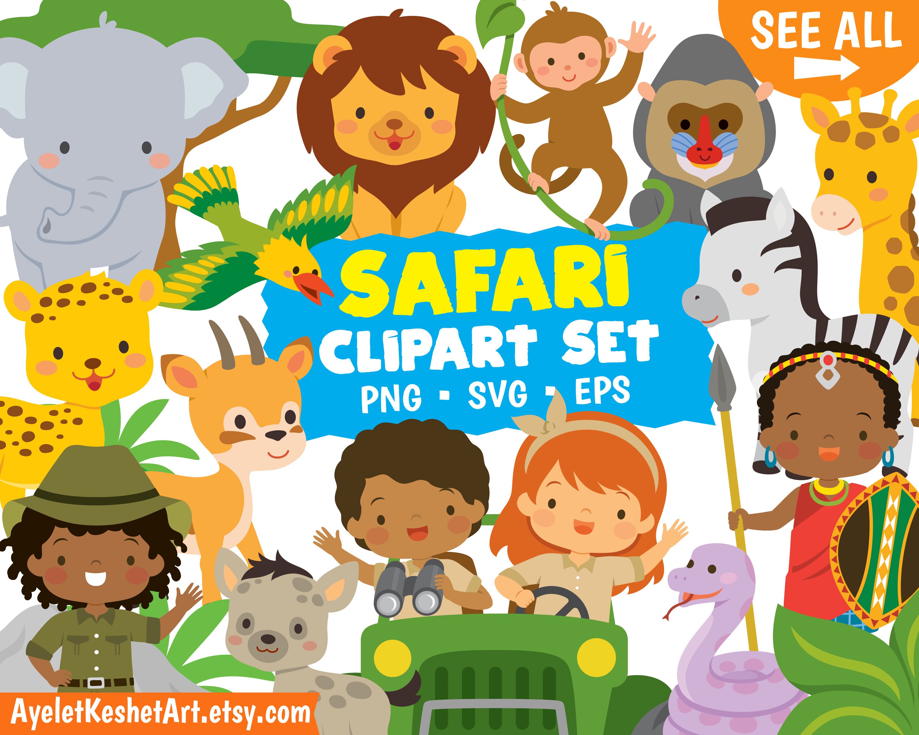 Safari Clipart Set. Digital Clipart Bundle of Safari Animals - Etsy Canada