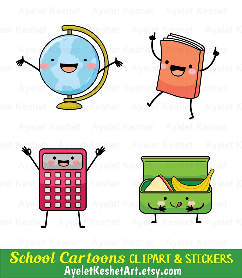 Cute School Clipart Set and Printable Stickers. Cute Digital Clipart ...