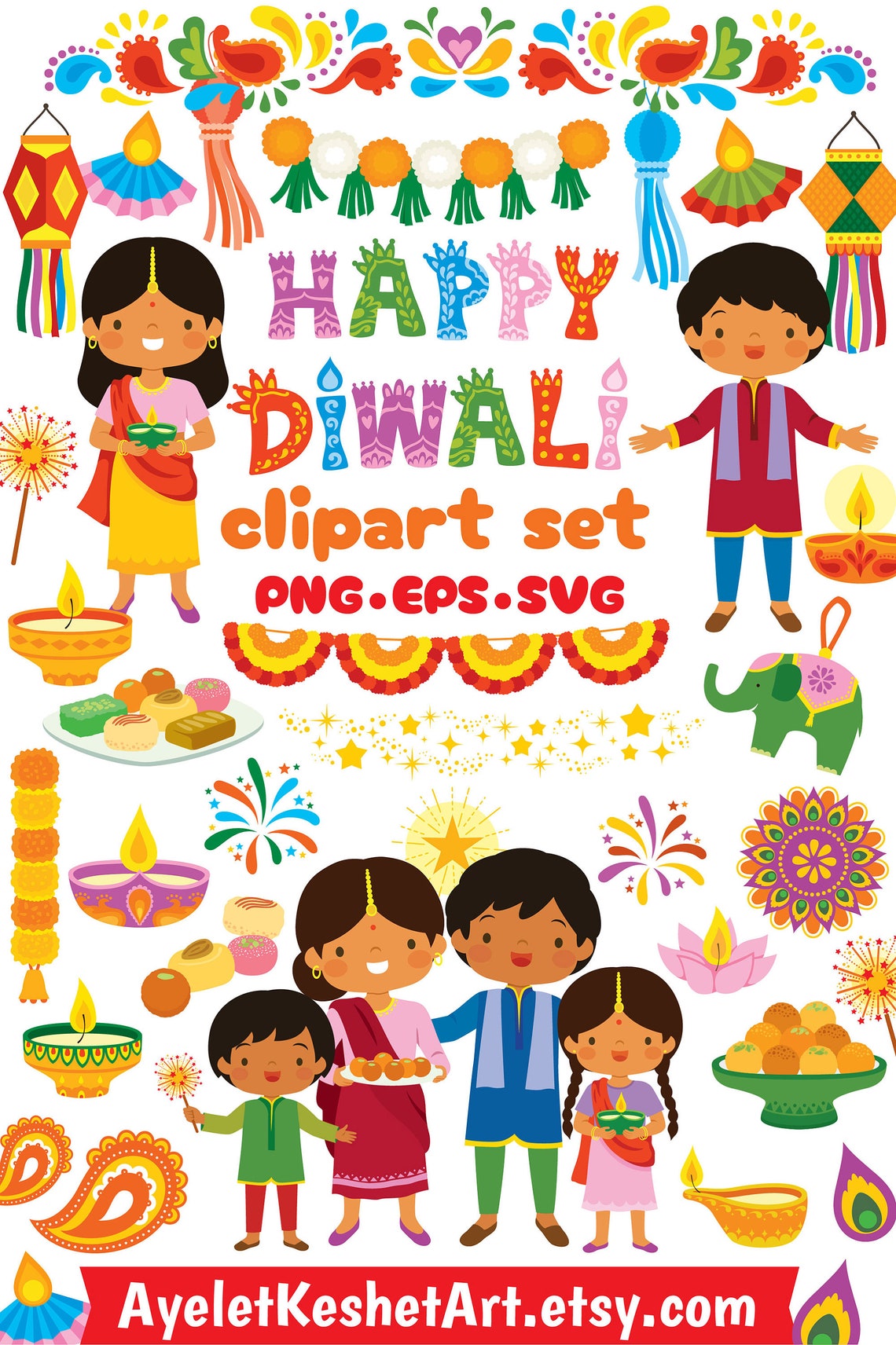 Diwali Clipart Set - Cute Graphics of the Indian Holiday Diwali ...