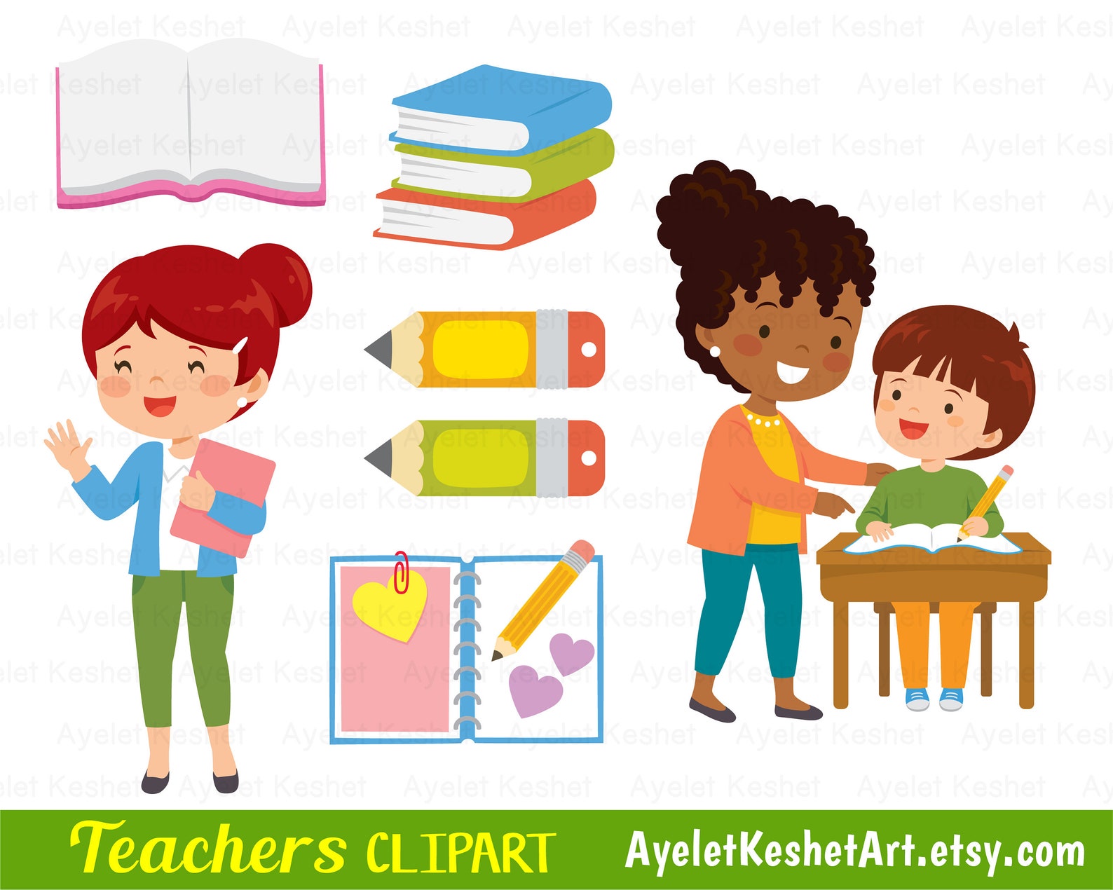 Teacher Clipart / School Clipart Set. School Kids and Cute Friendly ...