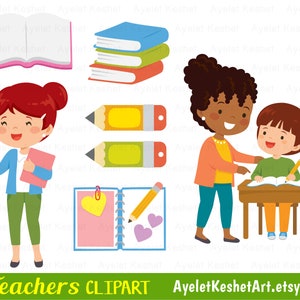 Teacher Clipart / School Clipart Set. School Kids and Cute Friendly ...