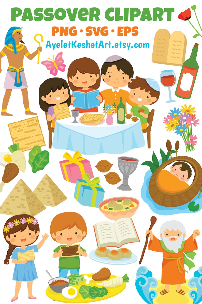 Passover Clipart Set. Cute Passover or Pesach Symbols for Kids. PNG ...