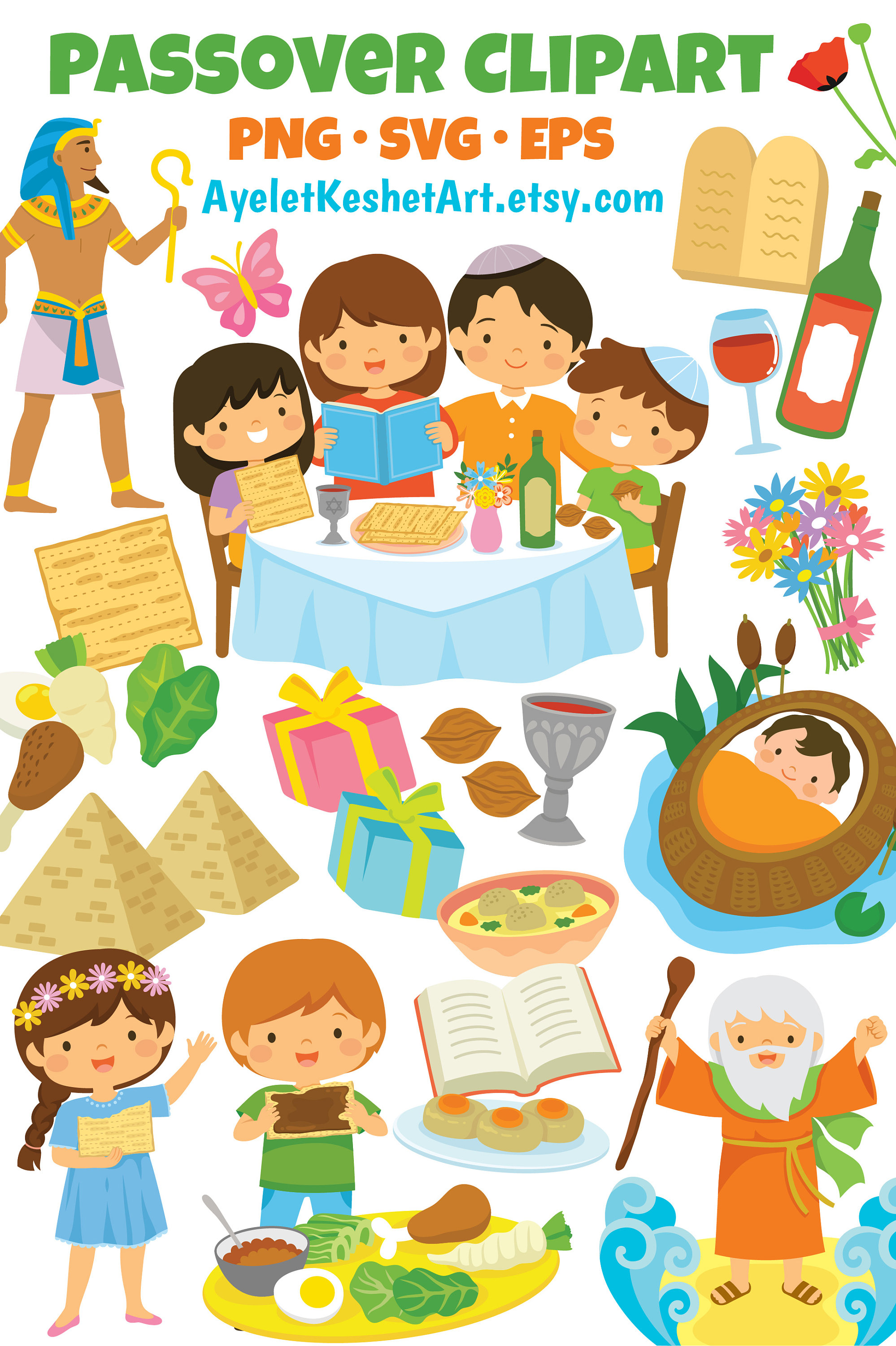 Passover Clipart Set. Cute Passover or Pesach Symbols for - Etsy