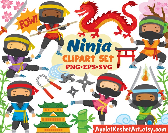 Pink Ninja Girls Clipart for Commercial Use, Sumarai Warrior Clipart ...
