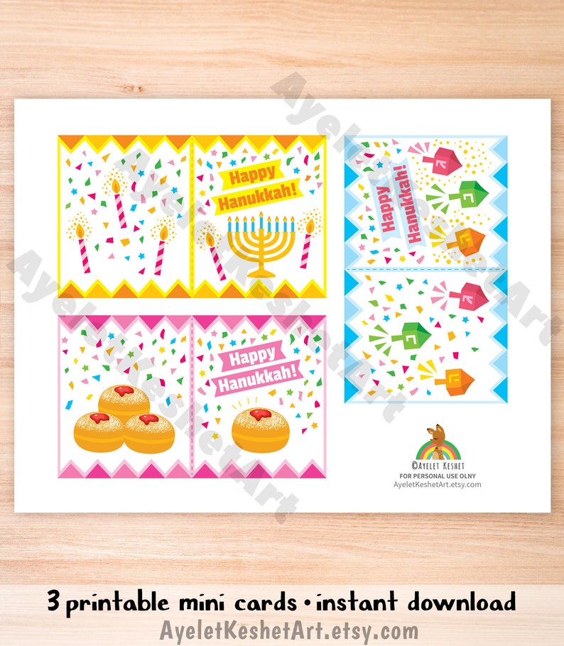 Printable Happy Hanukkah Cards. Set of 3 Mini Cards & Envelope - Etsy