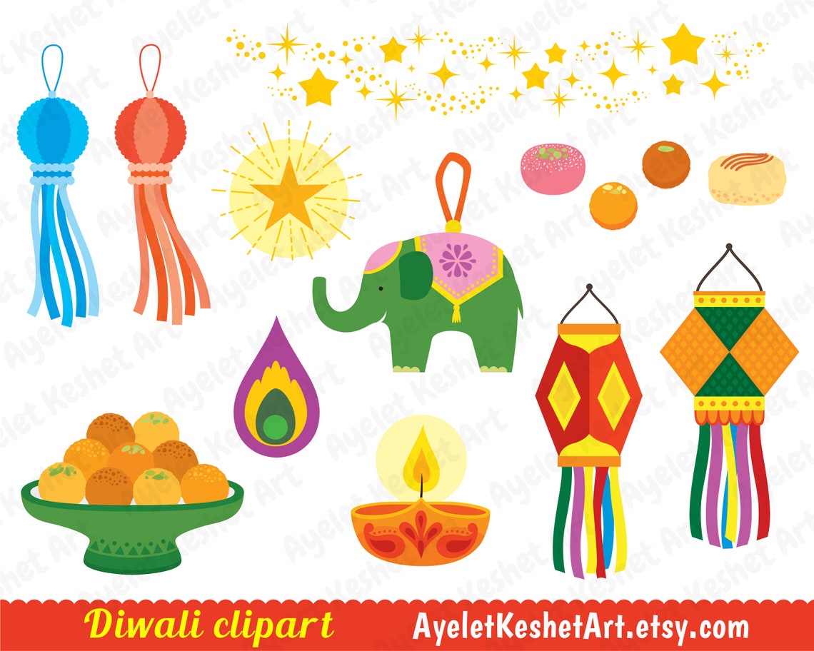 Diwali Clipart Set - Cute Graphics of the Indian Holiday Diwali ...