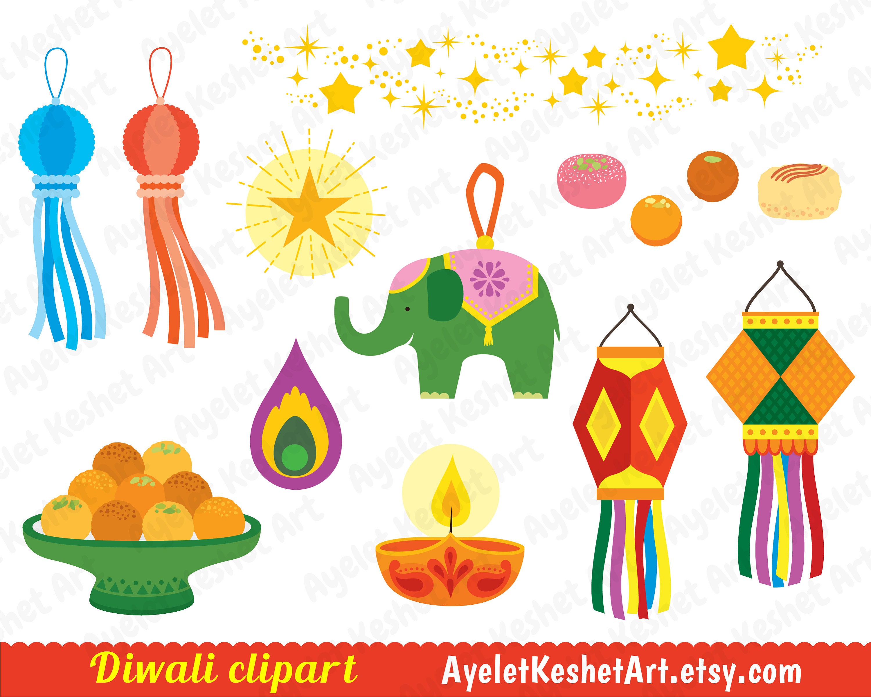 Diwali Clipart Set Cute Graphics of the Indian Holiday Diwali ...