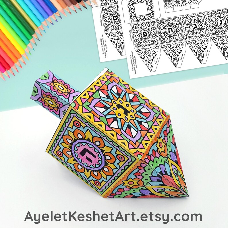 Printable Hanukkah Craft: Dreidel Box for Coloring With Mandala ...