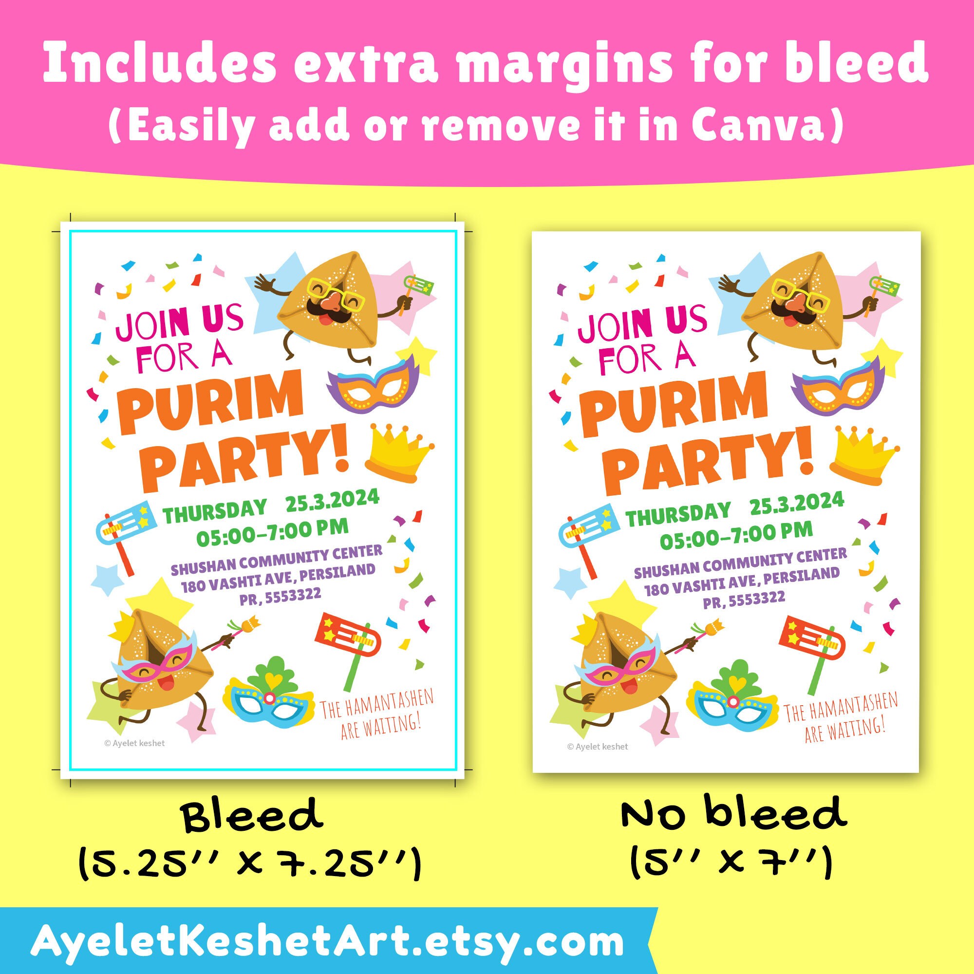 Purim Party Invitation Template - Customize Your Editable Purim ...