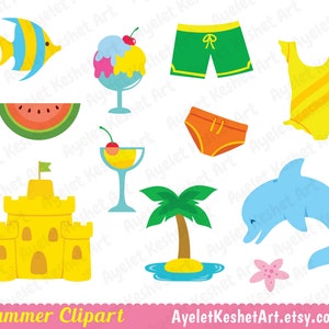 Summer Clipart Set. Cute Beach Clipart Bundle for Personal & Commercial ...