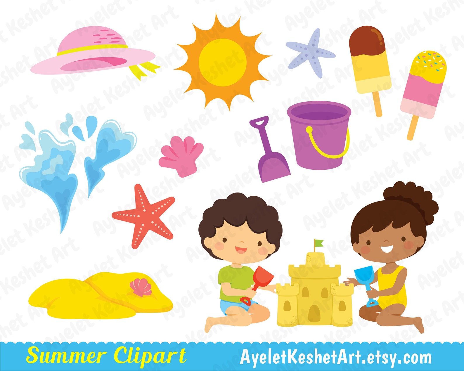 Summer Clipart Set. Cute Beach Clipart Bundle for Personal & Commercial ...