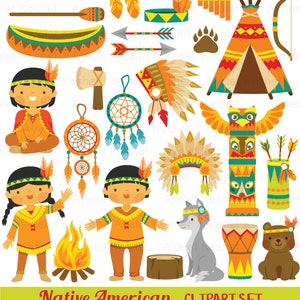 Native American Inspired Clipart With Digital Papers. Cute Indian ...