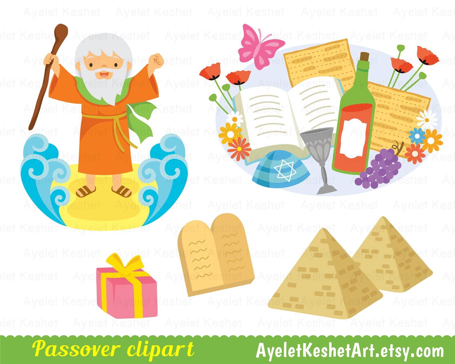 Passover Clipart Set. Cute Passover or Pesach Symbols for Kids. PNG ...