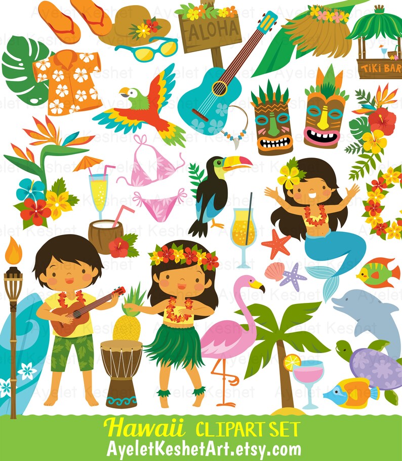 Tropical Clipart Set. Hawaii Beach and Summer Clipart Bundle - Etsy Israel