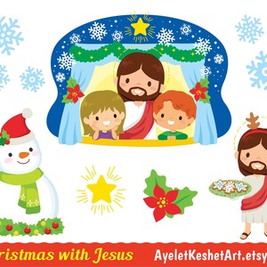 Christmas With Jesus Clipart Set - Cute Jesus & Religious Kids ...