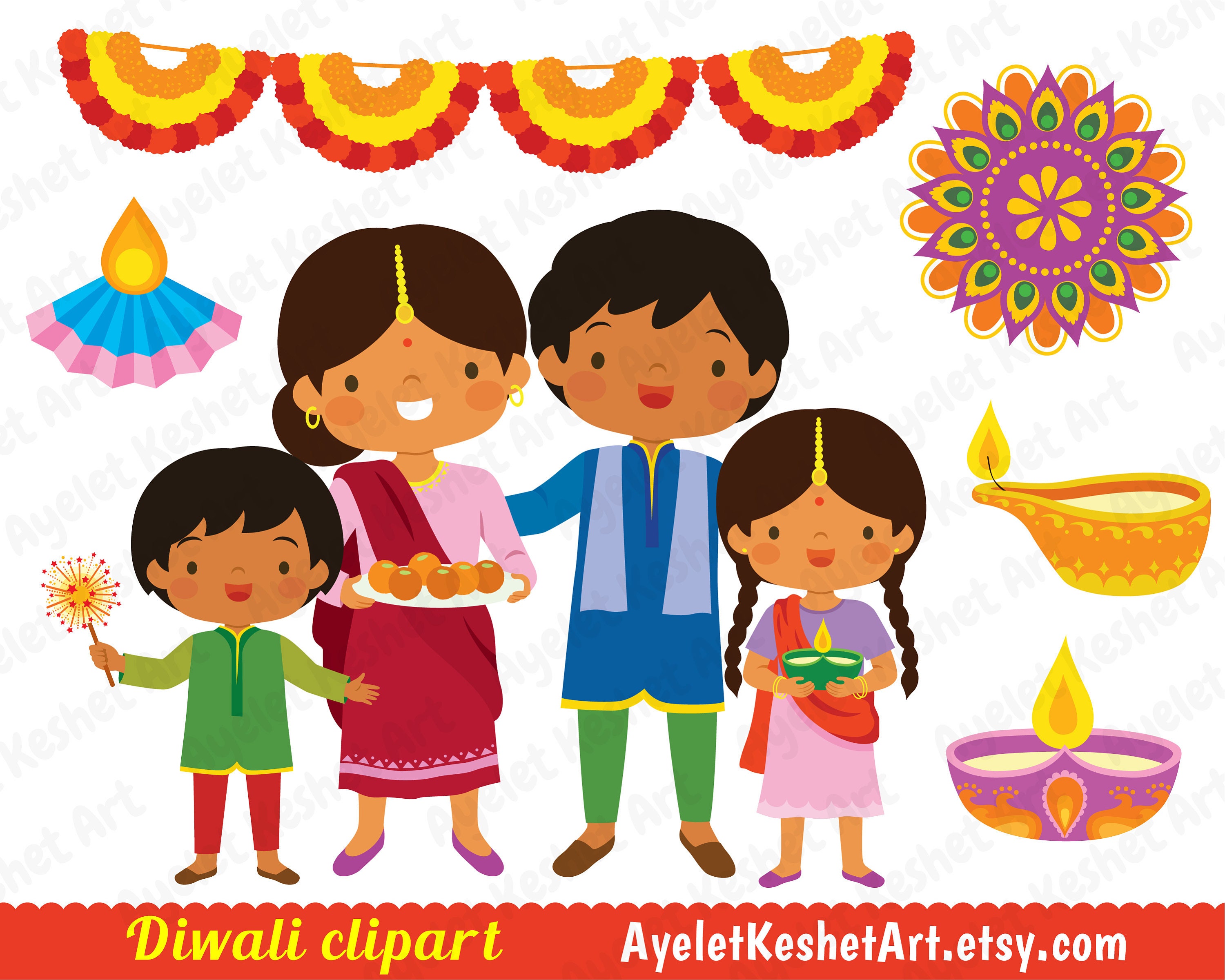 Diwali Clipart Set - Cute Graphics of the Indian Holiday Diwali ...