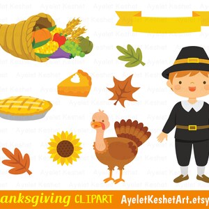 Thanksgiving Clipart Set With Natives and Pilgrims, Autumn Leaves ...