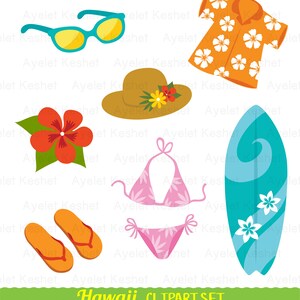 Tropical Clipart Set. Hawaii, Beach and Summer Clipart Bundle for ...