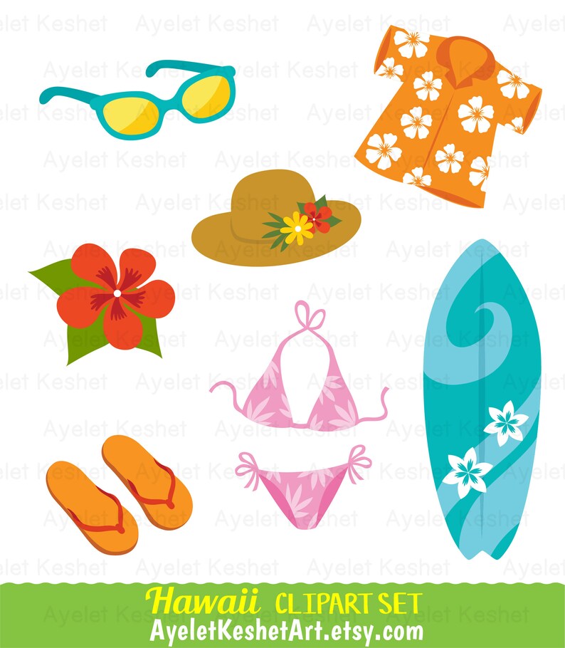 Tropical Clipart Set. Hawaii Beach and Summer Clipart Bundle - Etsy Israel