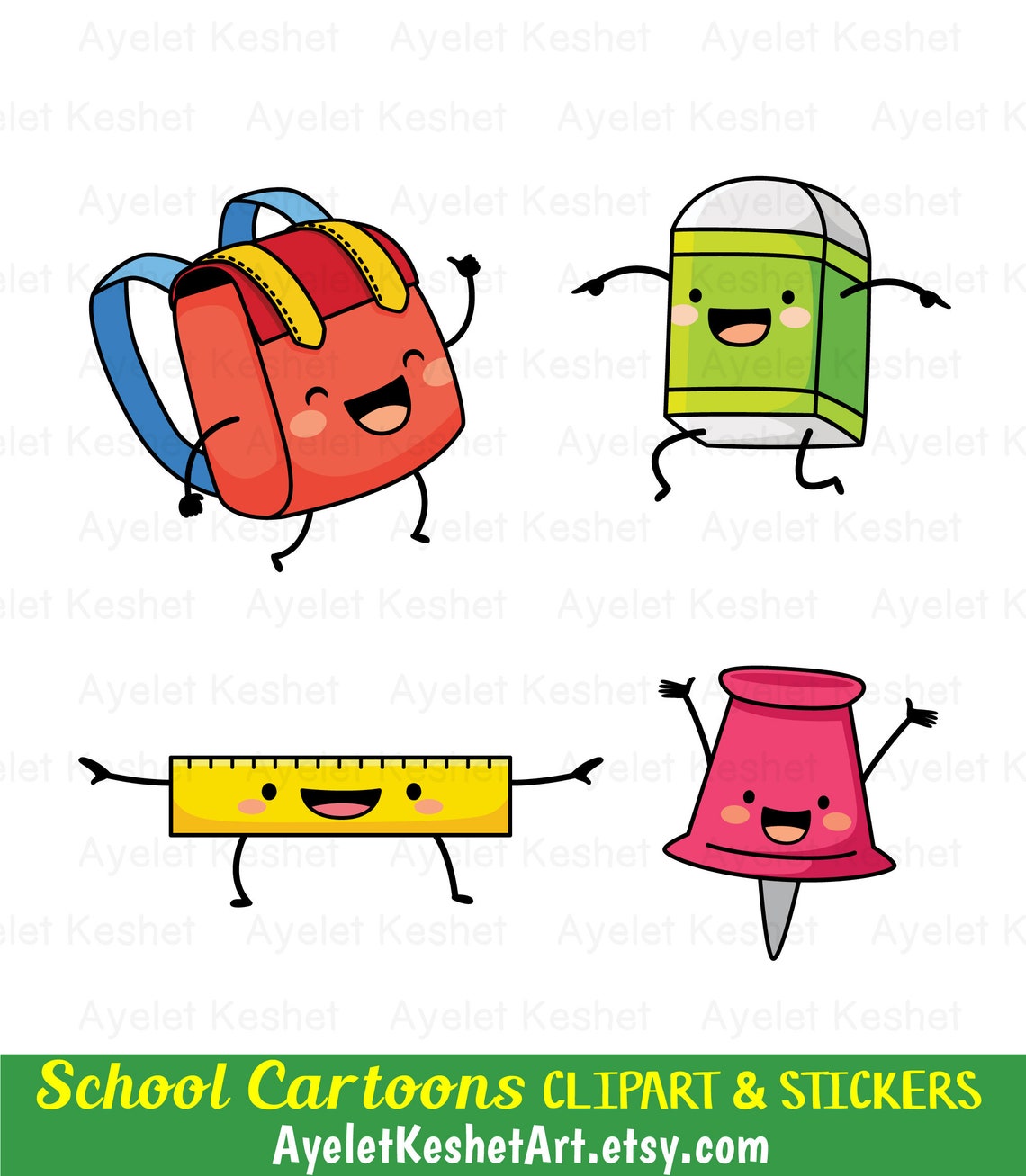 Cute School Clipart Set and Printable Stickers. Cute Digital - Etsy Israel