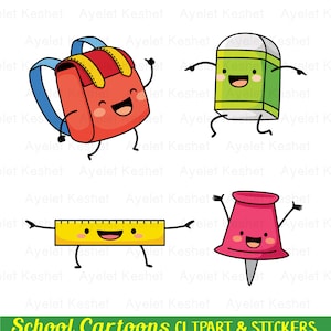 Cute School Clipart Set and Printable Stickers. Cute Digital Clipart ...