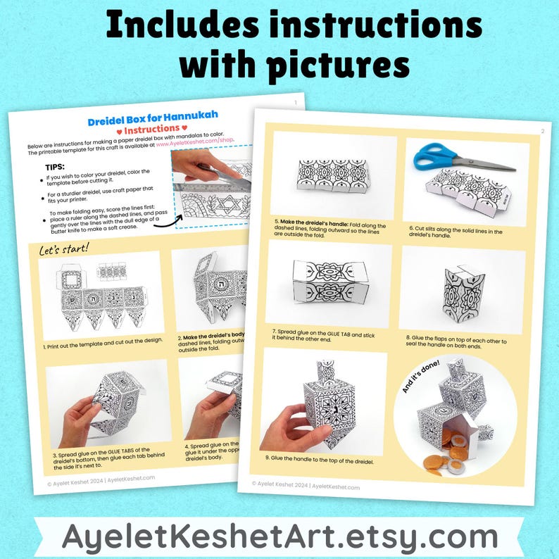 Printable Hanukkah Craft: Dreidel Box for Coloring With Mandala ...