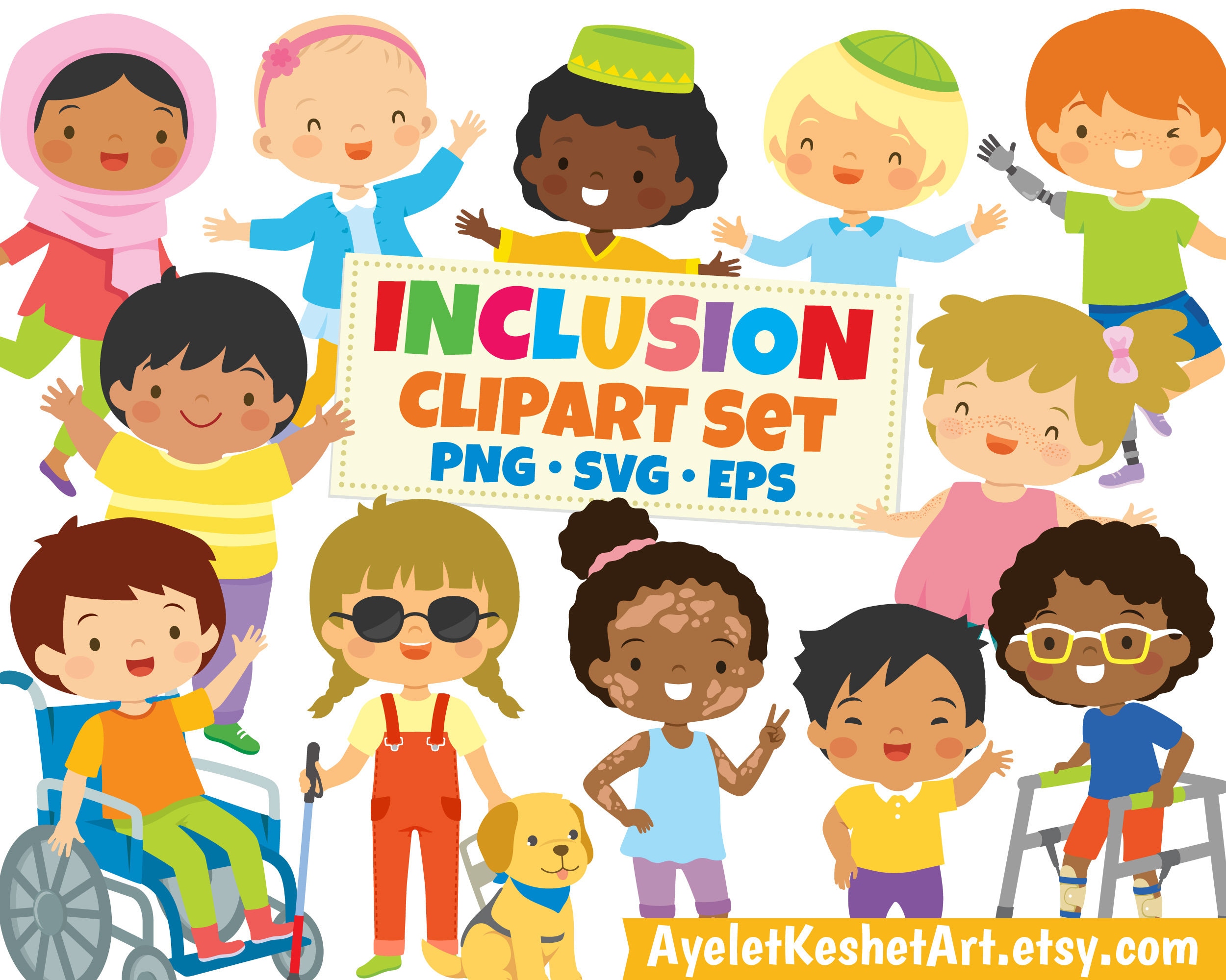 Inclusion Clipart Set. Kids Showcasing Inclusivity Through Diversity of ...