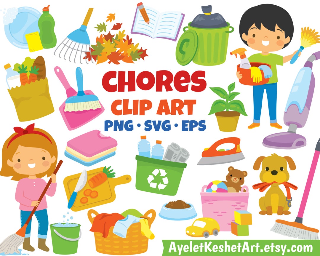 Chores Clipart Set With Icons of Housework and Responsibilities for ...