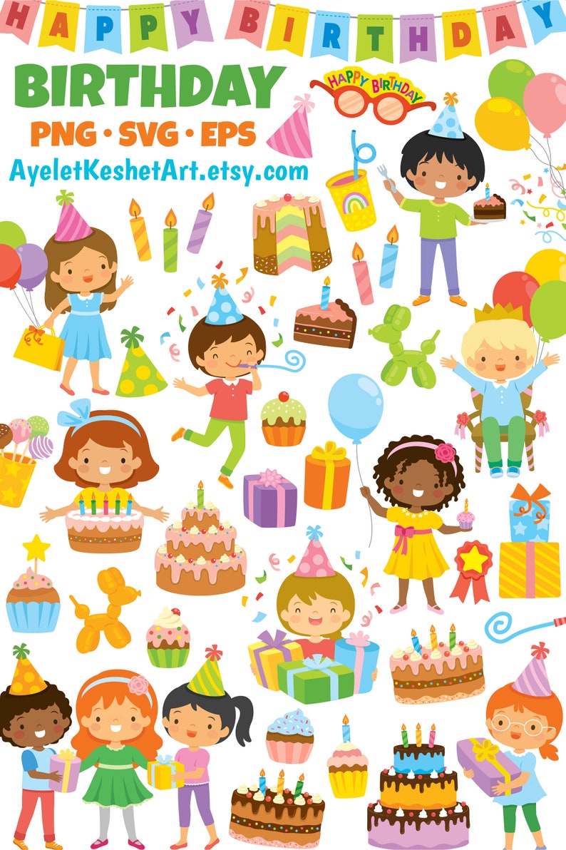 Birthday Clipart Bundle. Birthday Cake Balloons Presents and - Etsy