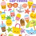 Summer Clipart Set With Cute Kawaii Cartoon Characters. 34 Digital ...