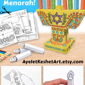 Printable Hanukkah Craft: 3D Paper Menorah (hanukkiah) for Kids to Make ...