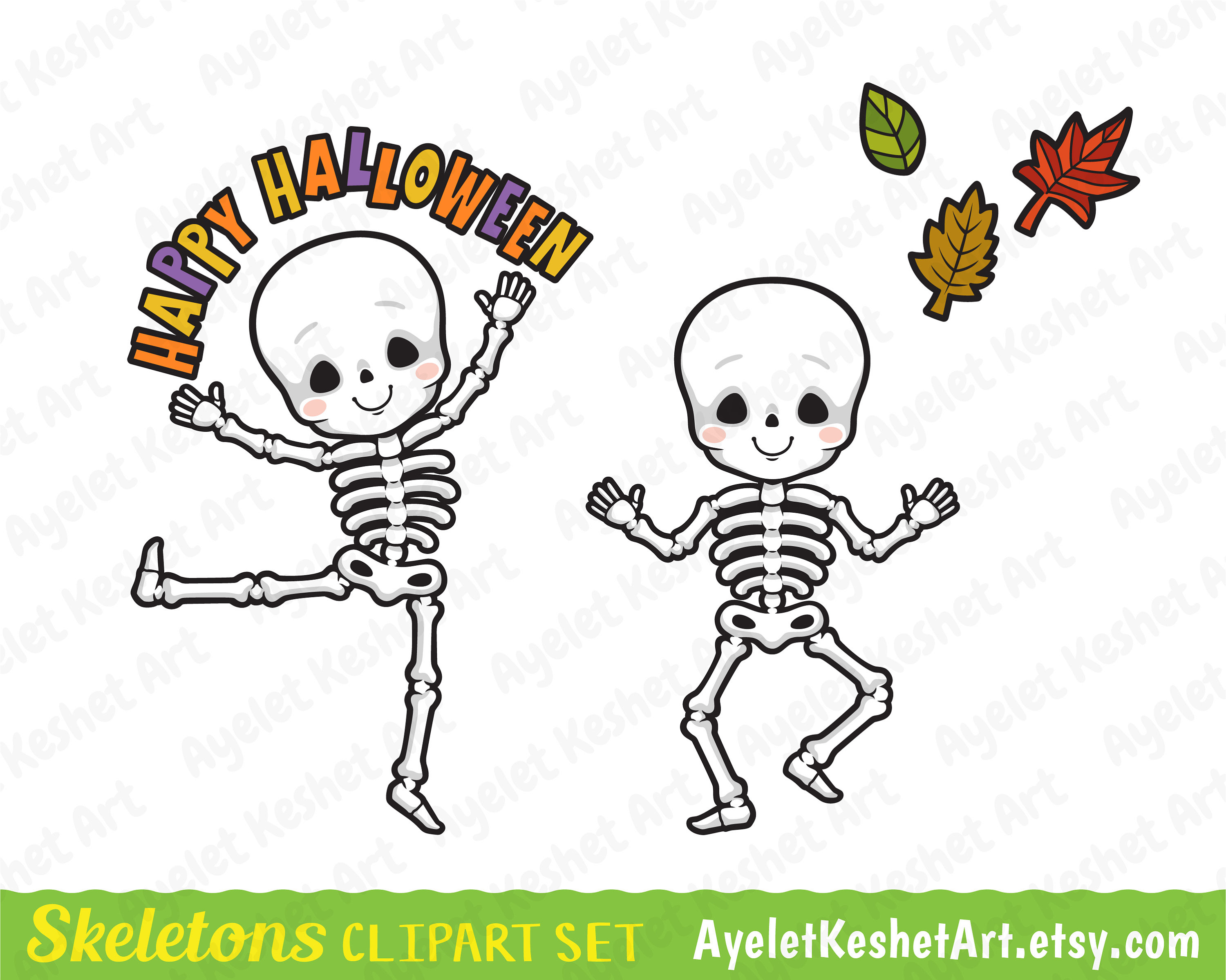 Spooky Cute Halloween Skeletons Clipart Set PNG SVG EPS - Etsy