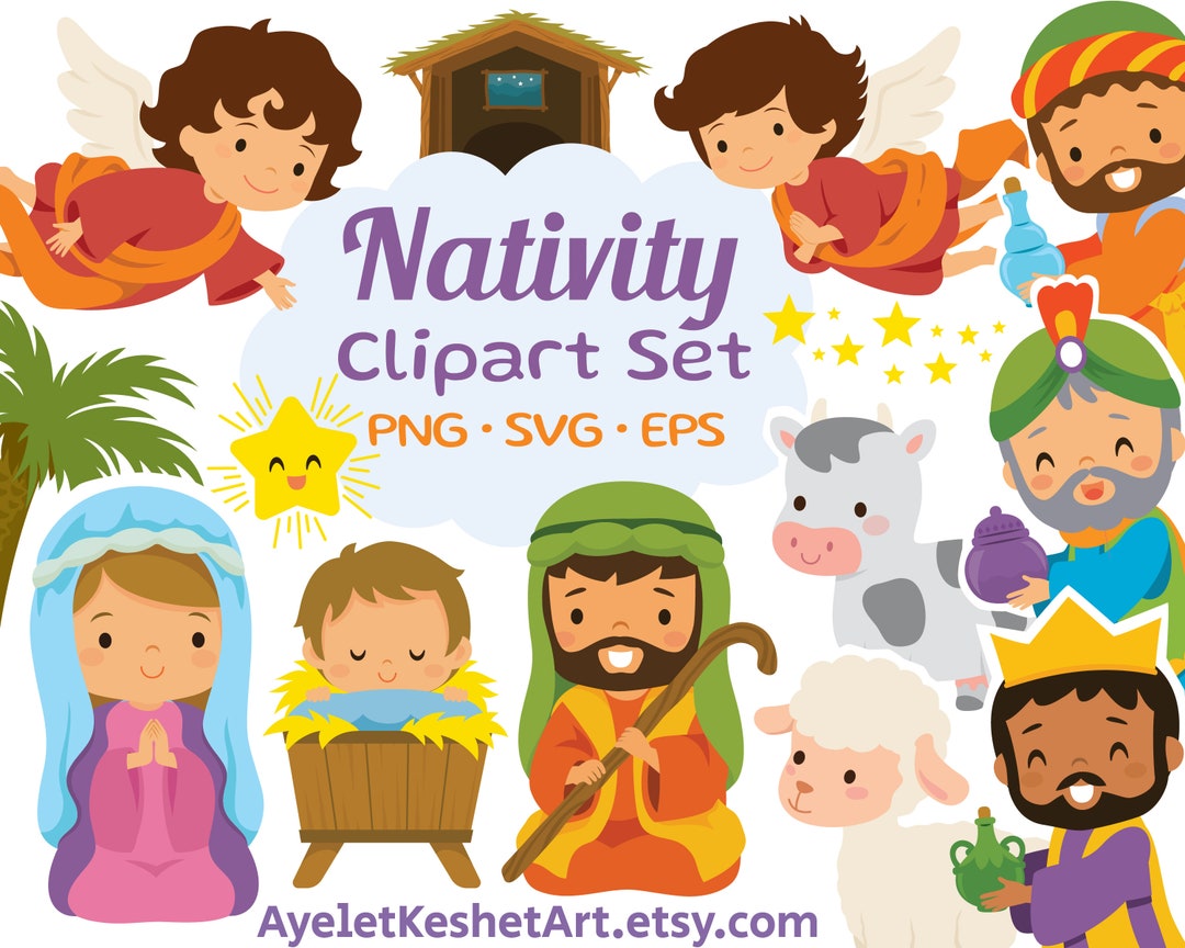 Nativity Clipart Set for Christmas. Digital Clipart Bundle With Cute ...