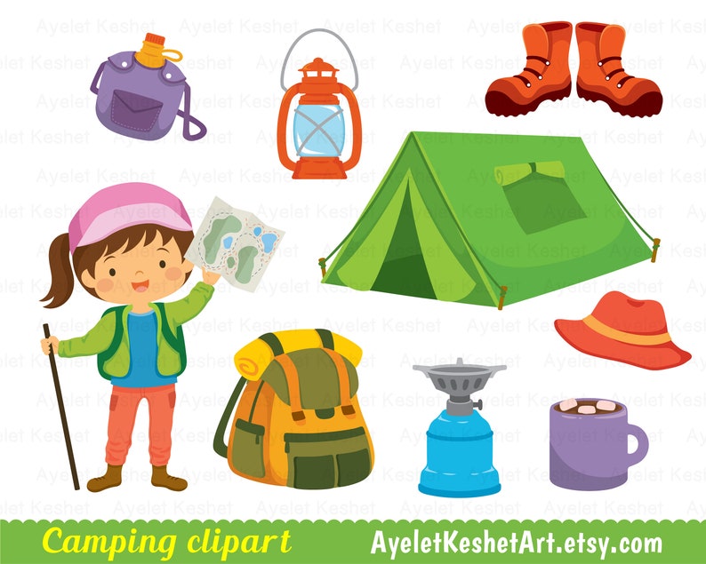 Camping Clipart Set. Travel and Outdoors Activities, Camping Gear and ...