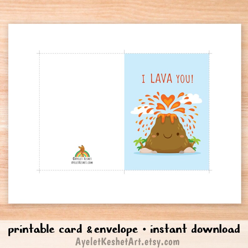 Printable I Love You Card & Lined Envelope - 'I Lava You'. Cute Kawaii ...