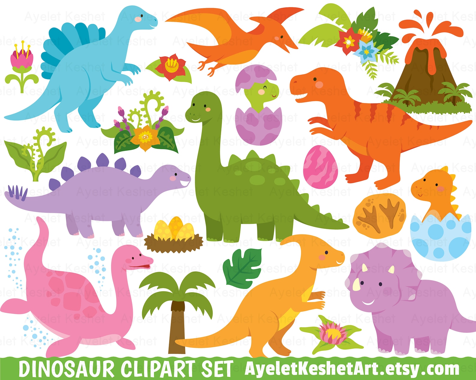 Dinosaur Clipart Set. Cute Dinosaurs Clipart Bundle for - Etsy Canada