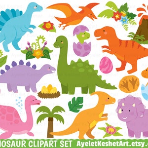 Dinosaur Clipart Set. Cute Dinosaurs Clipart Bundle for Personal ...