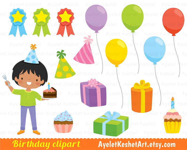 Birthday Clipart Bundle. Birthday Cake Balloons Presents and - Etsy