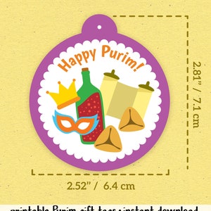 Happy Purim Printable Gift Tag or Party Favor Tag With the Holiday ...